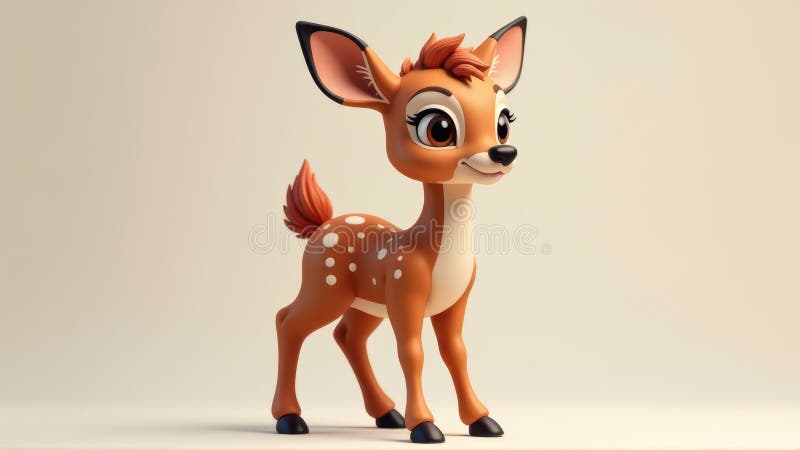 Adorable Cartoon Fawn 3D Render on Simple Backround Stock Illustration ...