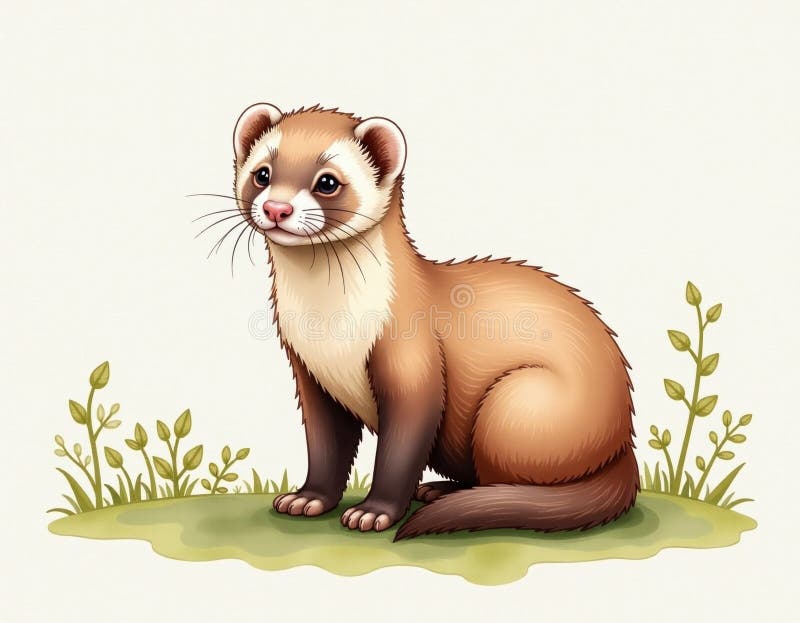 Adorable Cartoon Ferret Sitting in Grass Stock Illustration ...