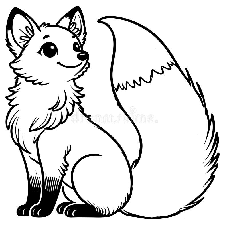 Adorable Cartoon Fox with a Bushy Tail and Pointed Ears Coloring Page ...
