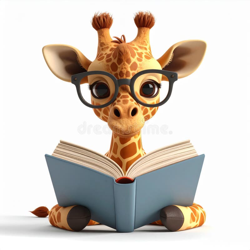Adorable Cartoon Giraffe Reading a Book Stock Illustration ...