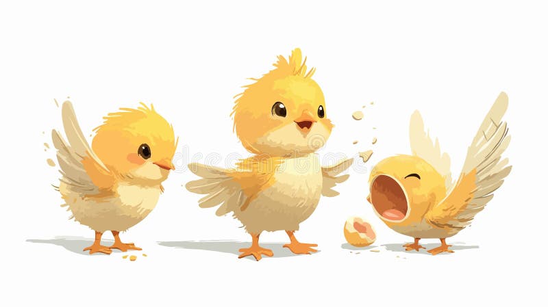Adorable Cartoon Hatched Chicks and Hatching Chick Illustration Stock ...