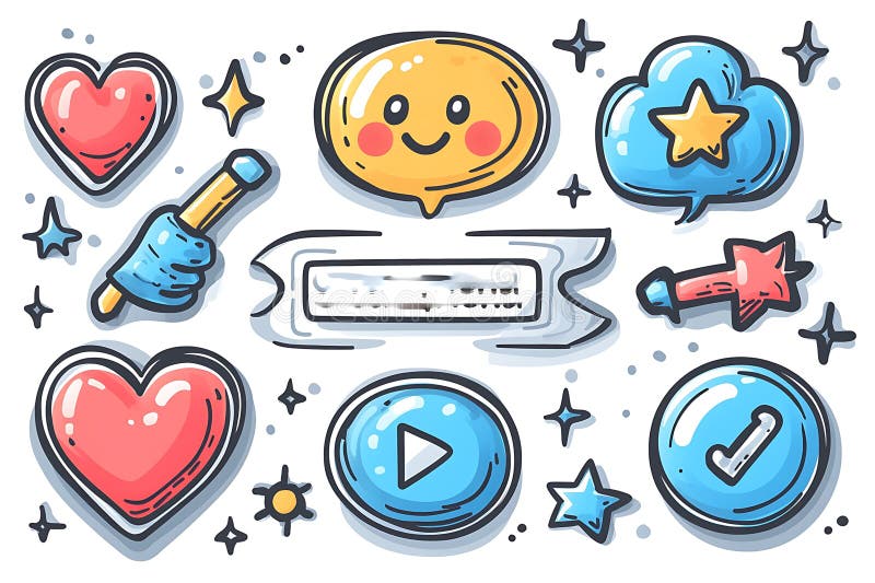 Adorable Cartoon Icons and Elements in a Hand Drawn Style for User ...