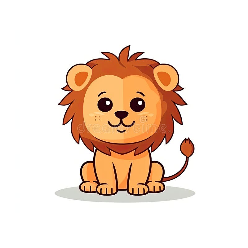 Adorable Cartoon Lion Cub Sitting with Cute Expression Stock ...