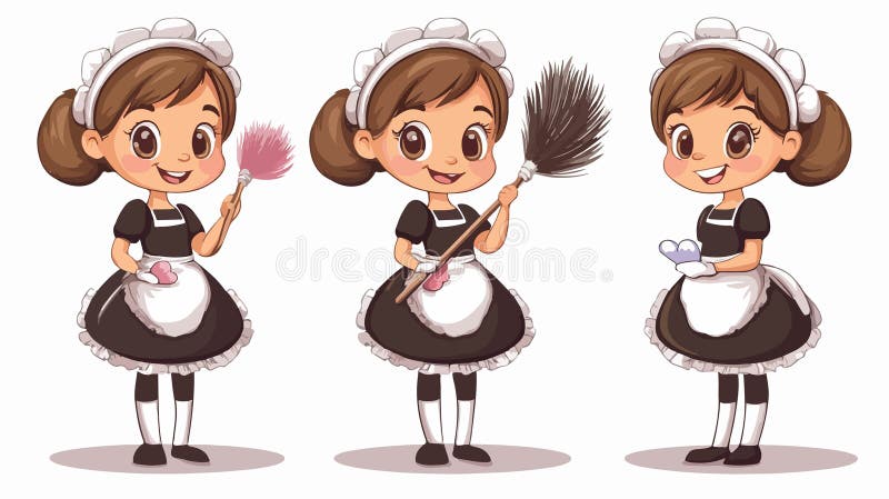 Adorable Cartoon Maid with Feather Duster - Vector Illustration Stock ...