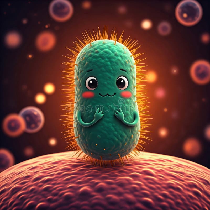 Adorable Cartoon Microbe Character on Colorful Background with Glowing ...