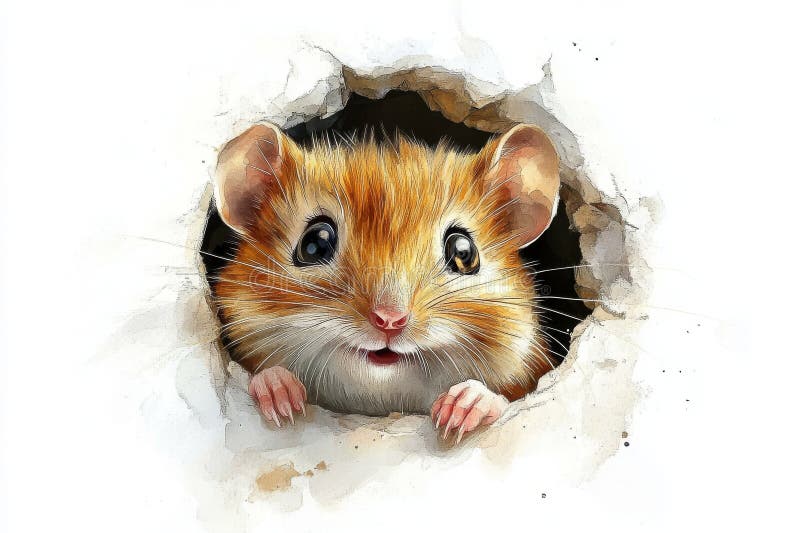 An Adorable Cartoon Mouse Peeking Out from Its Hole, Surrounded by ...