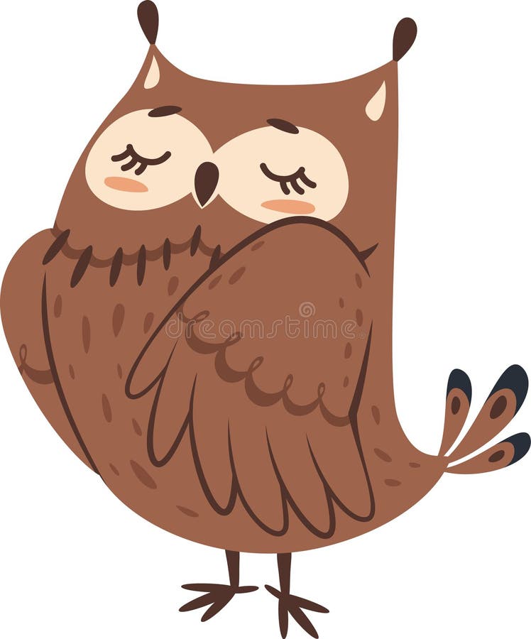 Adorable Cartoon Owl Sleeping Peacefully with Eyes Closed, Featuring ...
