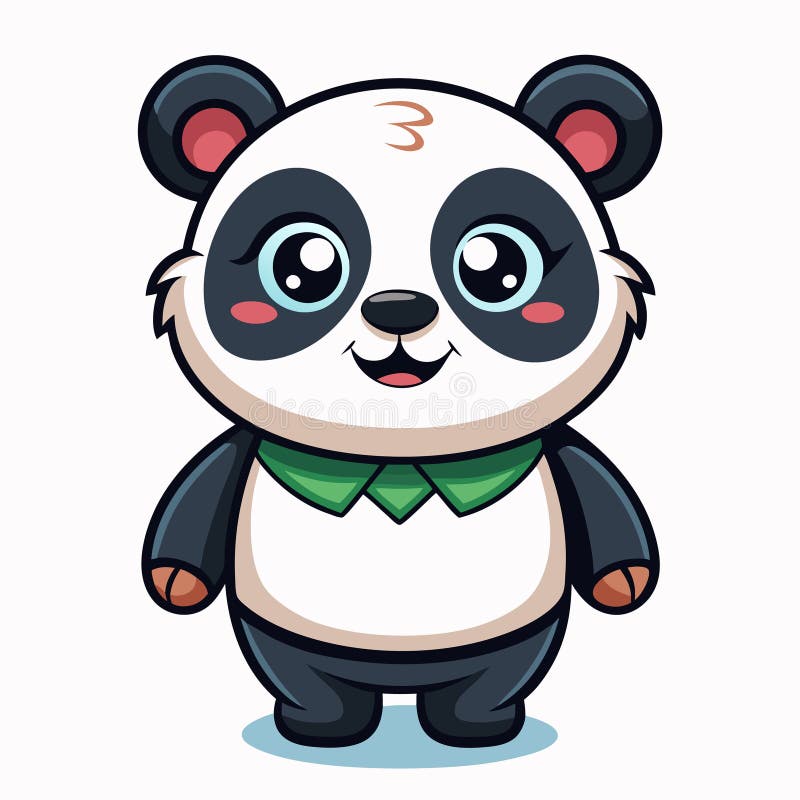 Adorable Cartoon Panda Bear with Green Collar, Standing Stock Vector ...