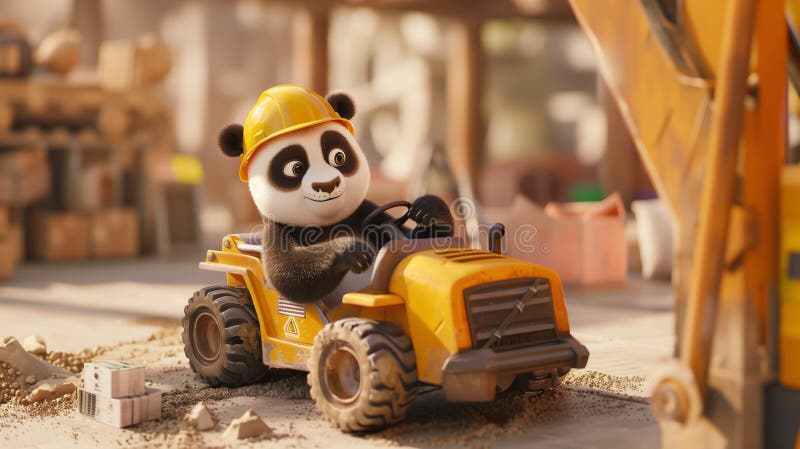 Adorable Cartoon Panda Driving a Construction Vehicle: Fun at the ...