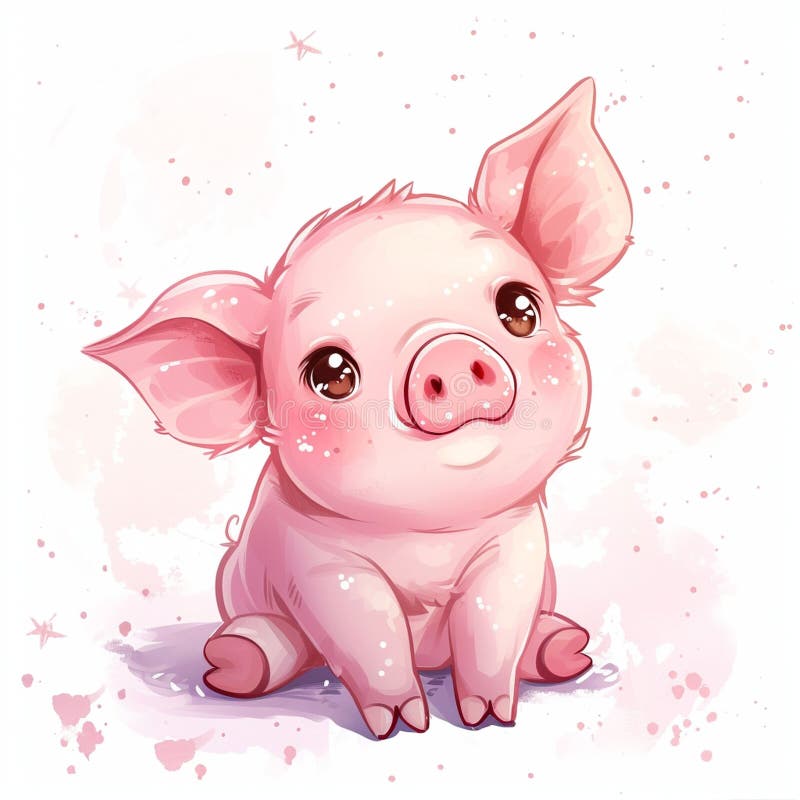 Adorable Cartoon Piglet Sitting with a Charming Gaze. Stock ...