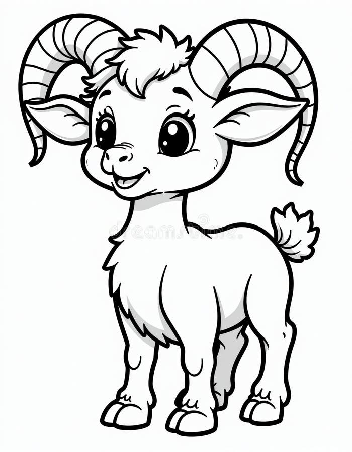 Adorable Cartoon Ram Coloring Page Stock Illustration - Illustration of ...