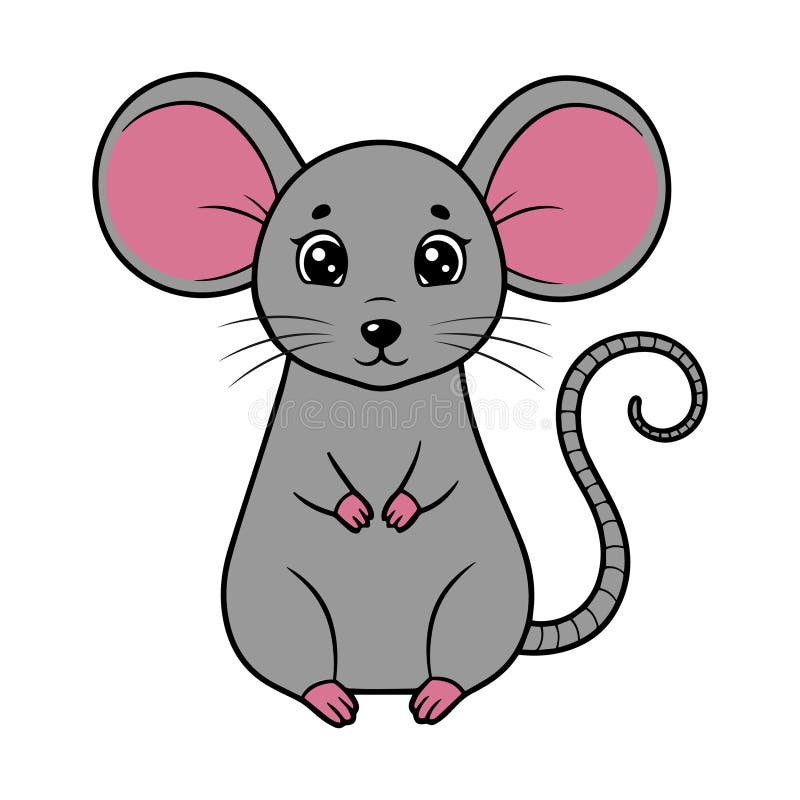 Adorable Cartoon Rat with Big Ears and Curly Tail Stock Vector ...