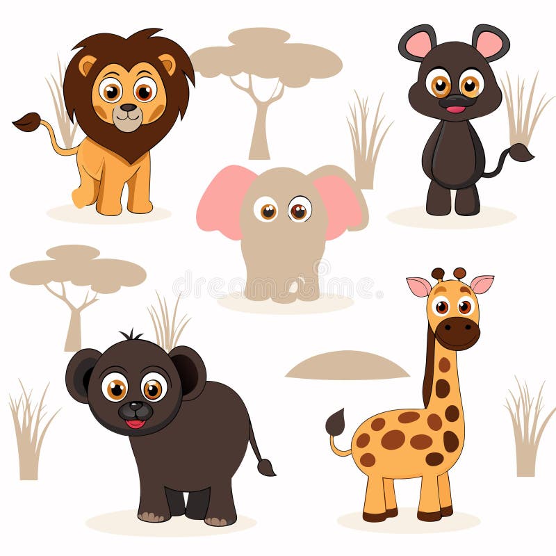 Adorable Cartoon Safari Animals Stock Vector - Illustration of ...