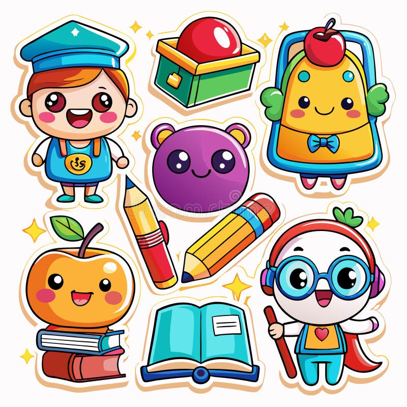 Adorable Cartoon School Characters and Object Stock Vector ...