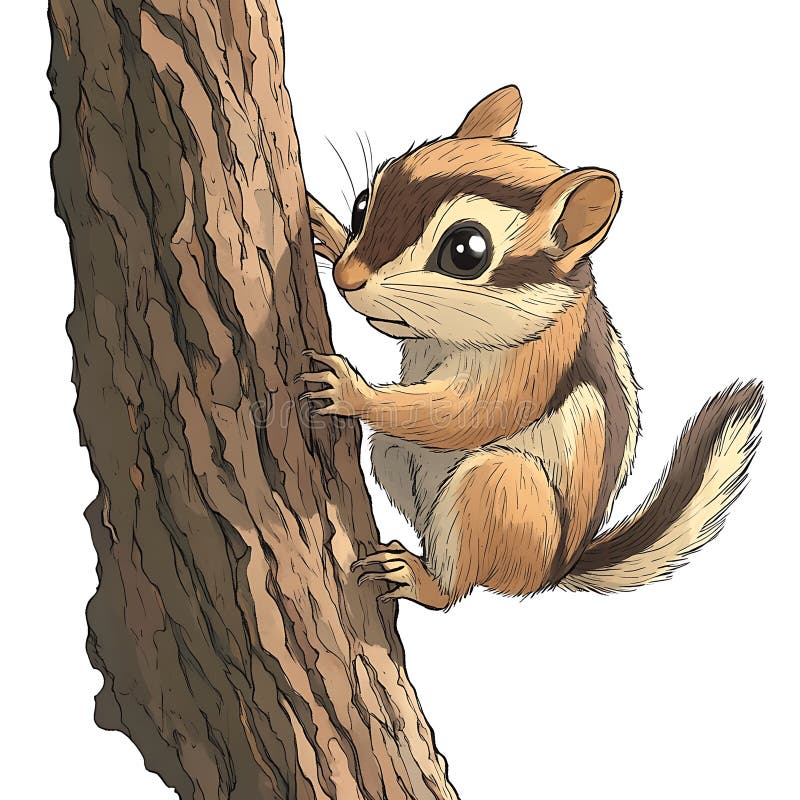 Adorable Cartoon Squirrel Climbing a Tree Trunk Stock Illustration ...