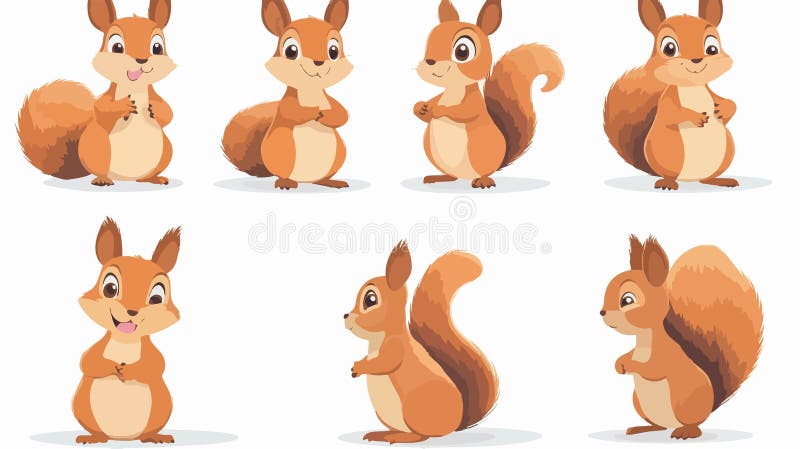 Adorable Cartoon Squirrel in Multiple Poses Vector Illustration Stock ...