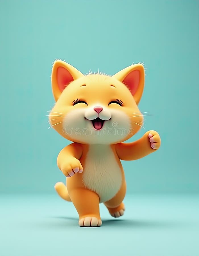 Adorable Cartoon-style Cat Joyfully Walking with a Happy Expression ...