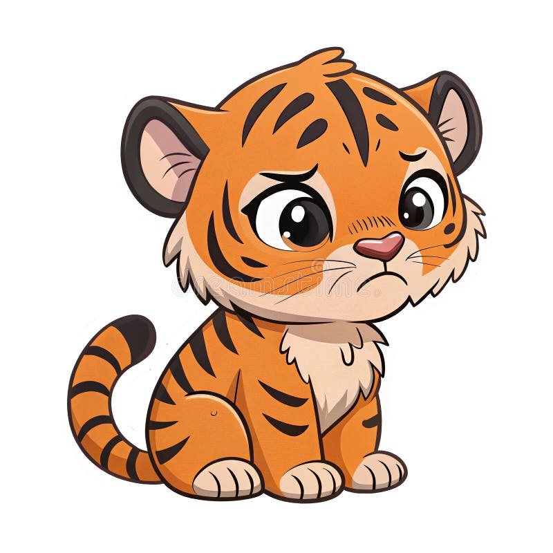 Adorable Cartoon Tiger Character with a Sad Expression on a Transparent ...