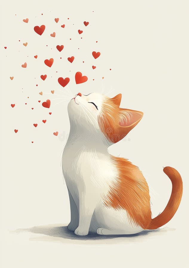 Adorable Cat Blows Kiss, Tiny Hearts Float Stock Photo - Image of ...