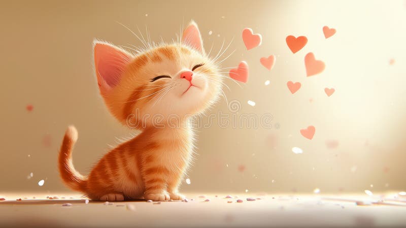 Adorable Cat Blows Kiss, Tiny Hearts Float Stock Photo - Image of cozy ...