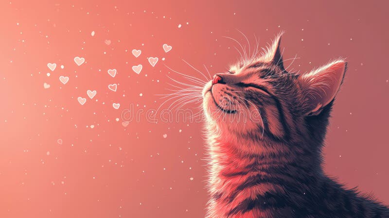 Adorable Cat Blows Kiss, Tiny Hearts Float Stock Image - Image of love ...