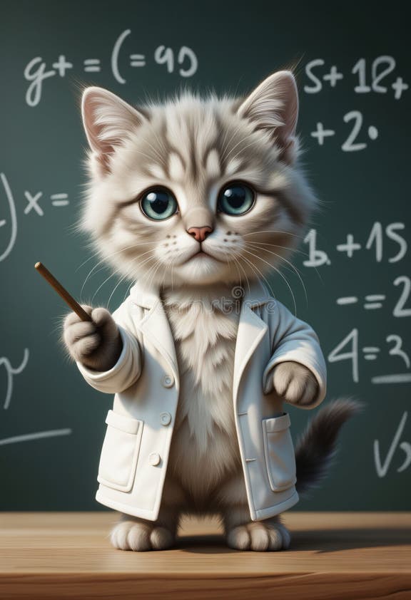 Adorable Cat Character Explaining Math Equations To Students Stock Photo - Image of number ...