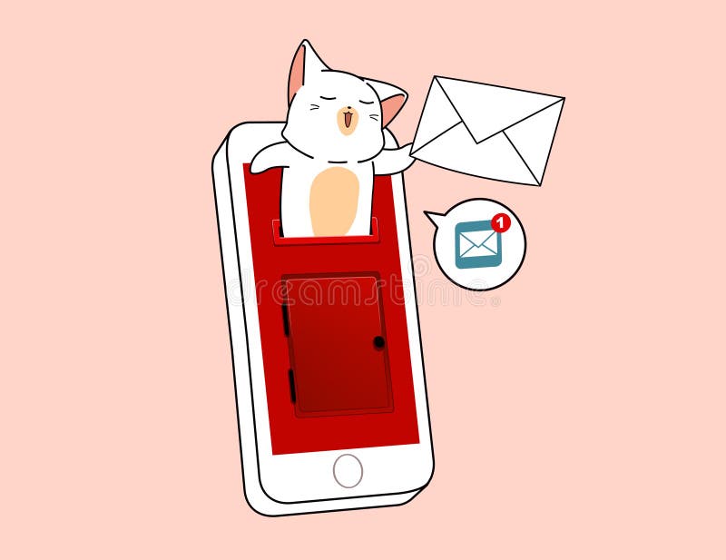 Adorable Cat Character is Telling You that You Got New Mail Stock ...