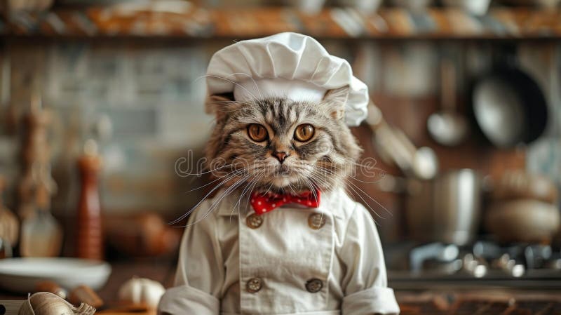 Adorable Cat Chef in Cozy Kitchen - Generative Ai Stock Illustration ...