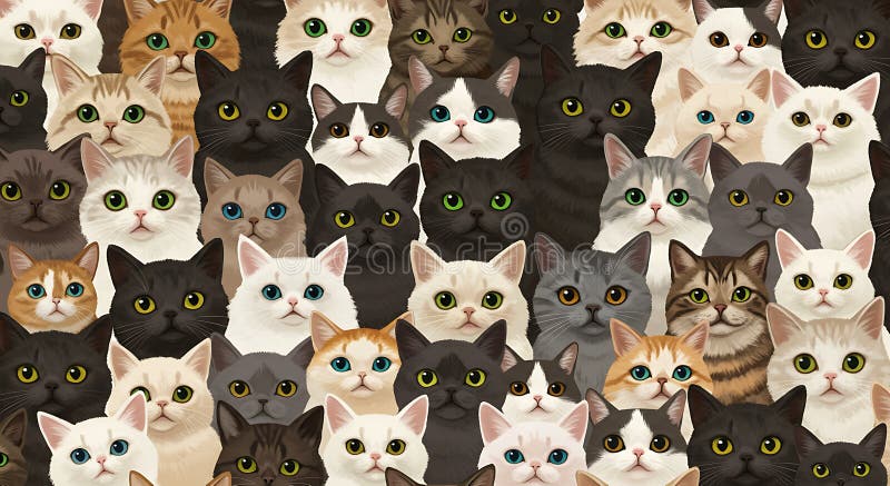 Adorable Cat Crowd stock illustration. Illustration of cats - 366151850
