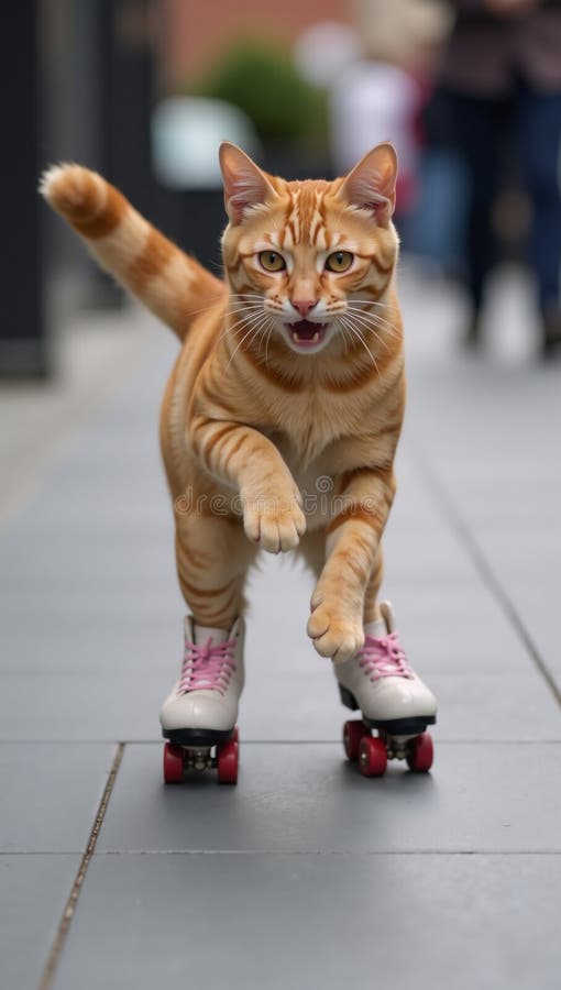 Adorable Cat Enjoying Roller Skating Fun Stock Illustration ...
