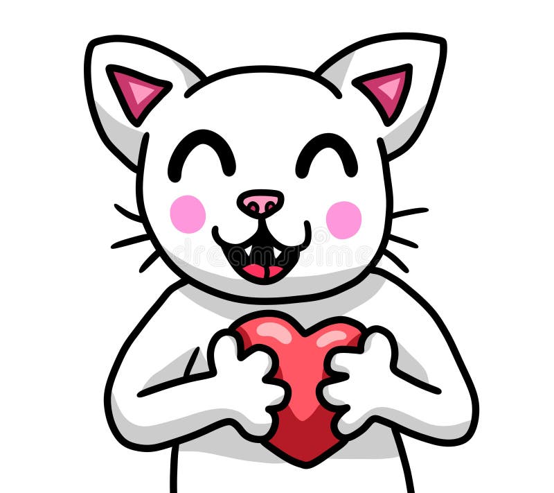 Adorable Cat Hugging a Heart Stock Illustration - Illustration of funny ...