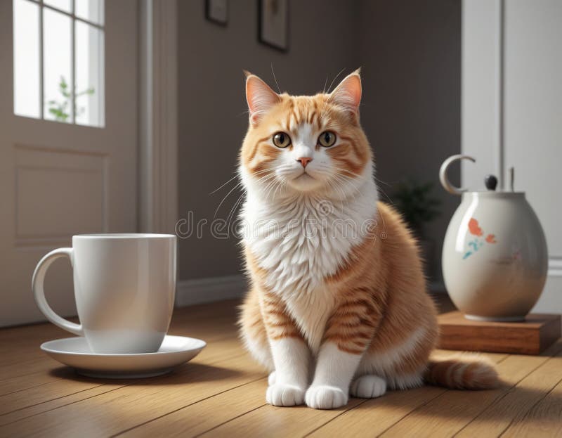 Adorable Cat Lifestyle, Render 3d - Generated by Ai Stock Illustration ...