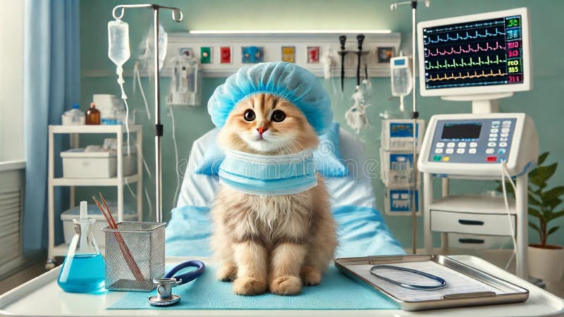 Adorable Cat in Medical Cap in Hospital Setting Stock Illustration ...