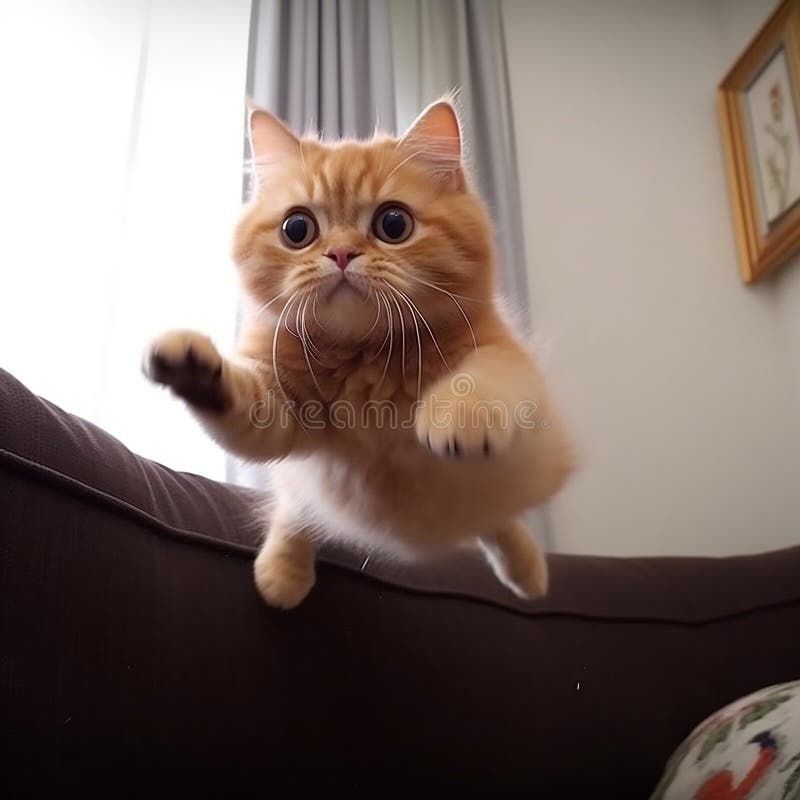 Adorable Cat S Failed Jump with Playful Clumsiness. Generative AI Stock ...