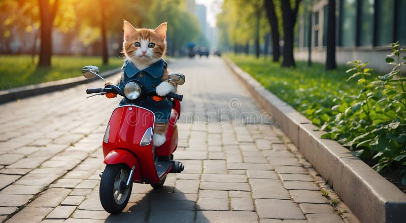 Adorable Cat on a Scooter, Kitten S Fun Ride on a Charming Scooter ...