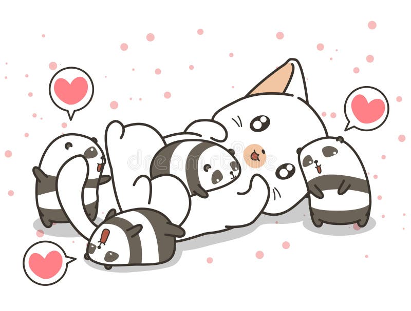 Adorable Cat and Small Panda Characters Stock Vector - Illustration of ...