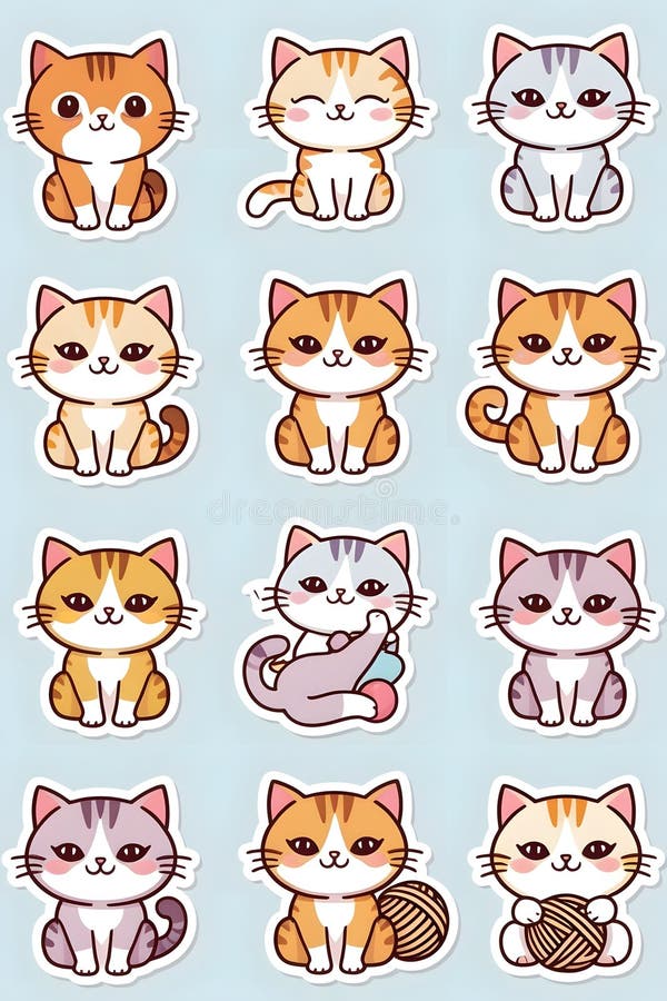 Adorable Cat Stickers a Collection of Cute and Playful Designs Stock ...