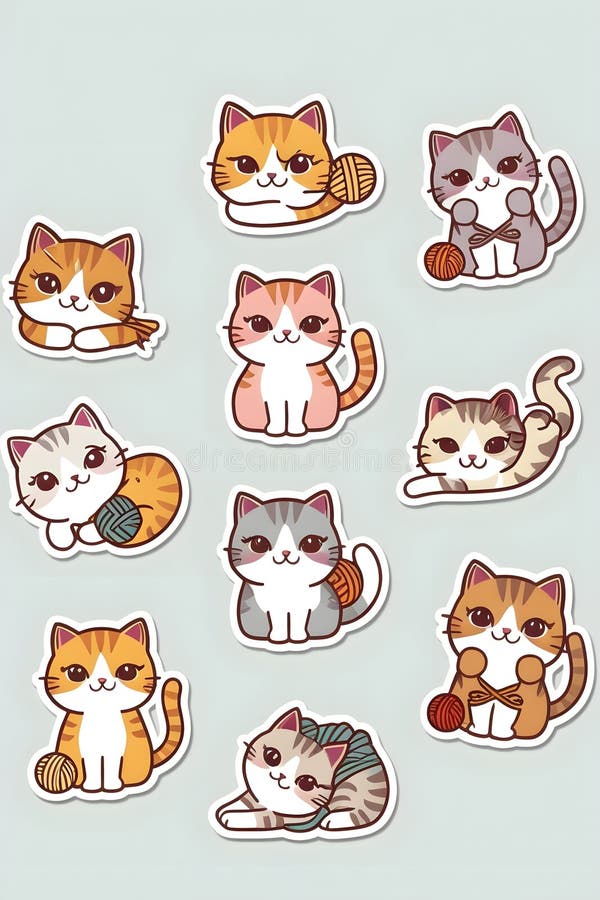 Adorable Cat Stickers a Collection of Cute and Playful Designs Stock ...