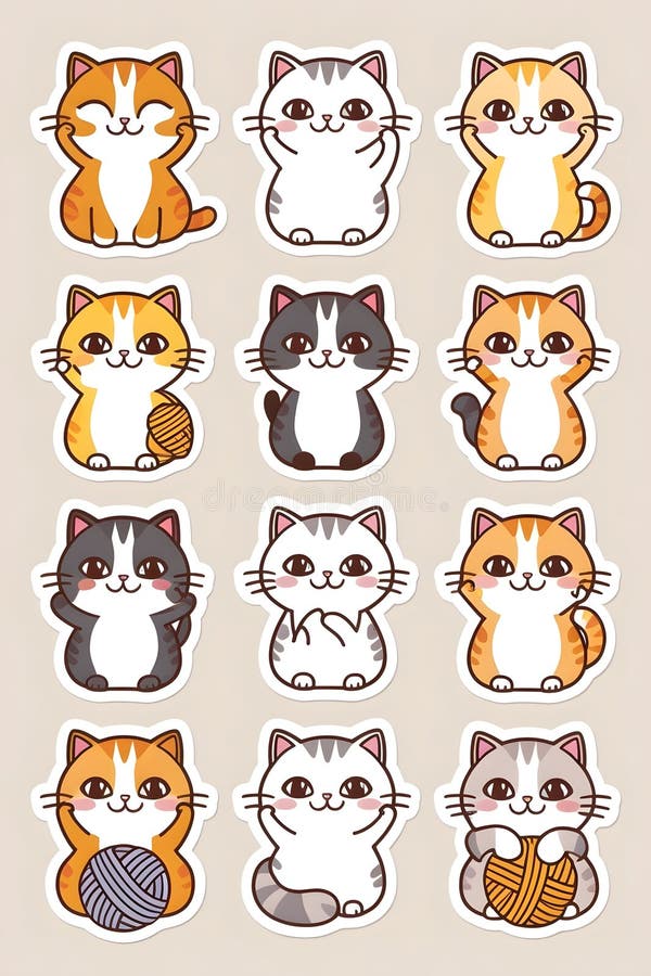 Adorable Cat Stickers a Collection of Cute and Playful Designs Stock ...