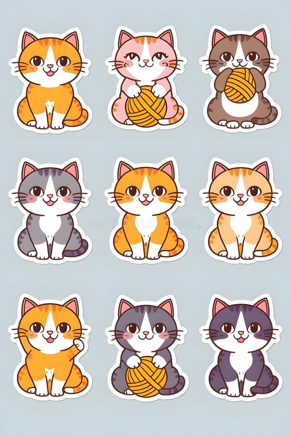 Adorable Cat Stickers a Collection of Cute and Playful Designs Stock ...