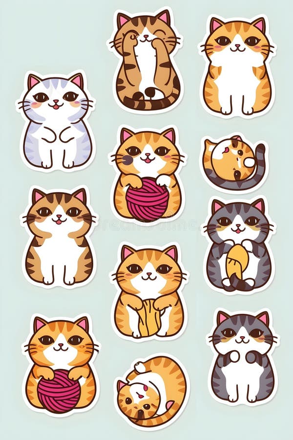 Adorable Cat Stickers a Collection of Cute and Playful Designs Stock ...