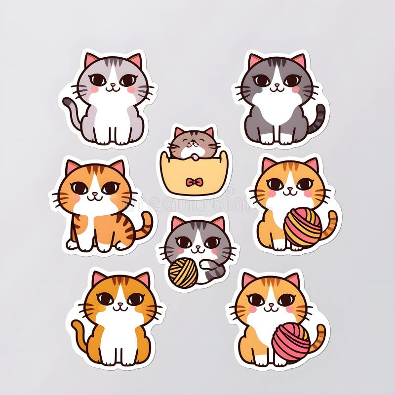 Adorable Cat Stickers a Collection of Cute and Playful Designs Stock ...