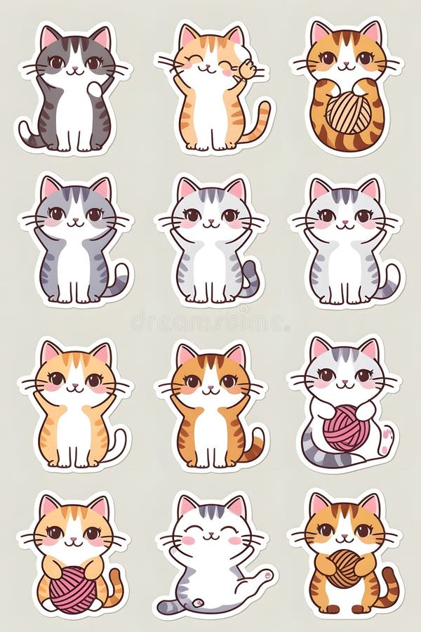 Adorable Cat Stickers a Collection of Cute and Playful Designs Stock ...