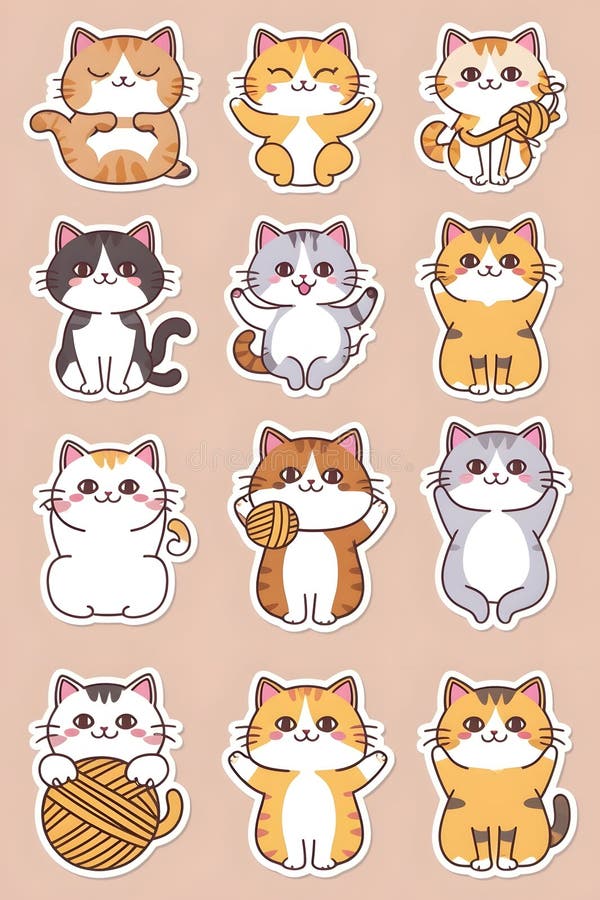 Adorable Cat Stickers a Collection of Cute and Playful Designs Stock ...