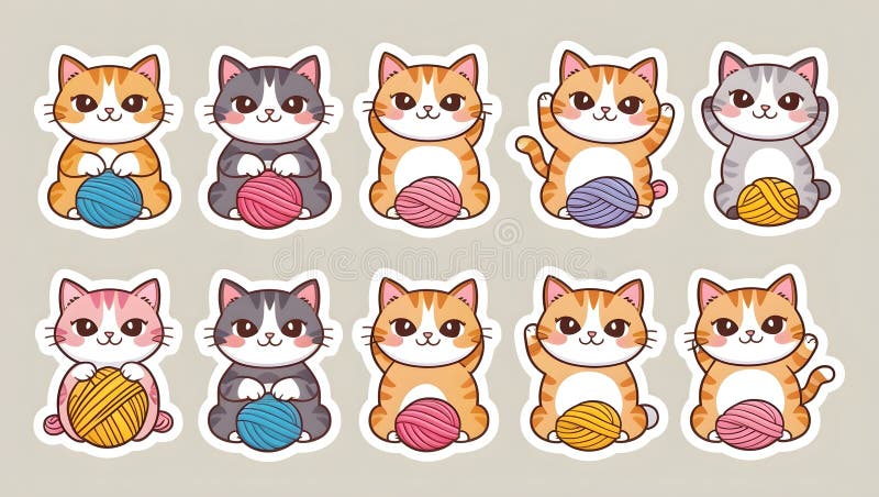 Adorable Cat Stickers a Collection of Cute and Playful Designs Stock ...