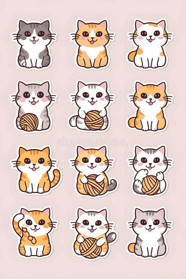 Adorable Cat Stickers a Collection of Cute and Playful Designs Stock ...