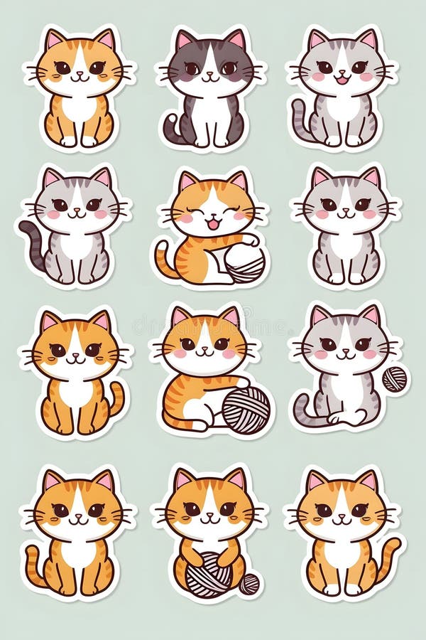 Adorable Cat Stickers a Collection of Cute and Playful Designs Stock ...
