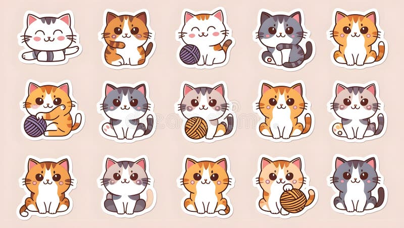 Adorable Cat Stickers a Collection of Cute and Playful Designs Stock ...