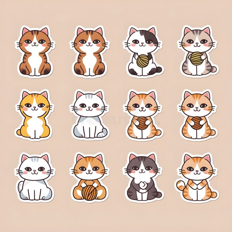 Adorable Cat Stickers a Collection of Cute and Playful Designs Stock ...