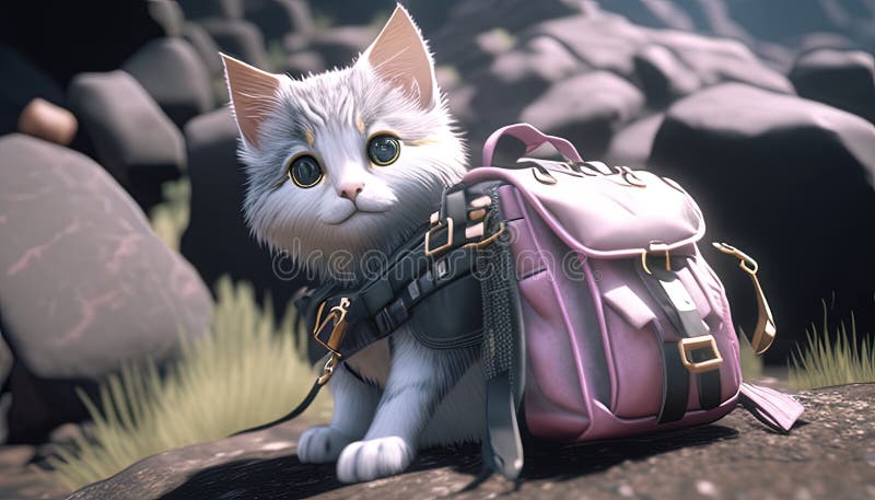 Adorable Cat Wearing a Pink Backpack Ready for an Adventure Stock ...